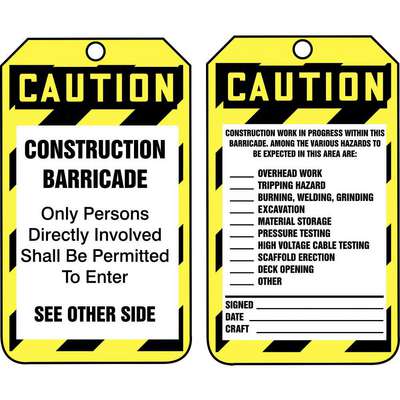 934312-6 Accuform Caution Tag, Sign Legend Construction Barricade, Sign ...