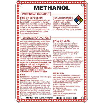 919273-3 Brady Chemical Sign: Methanol Potential Hazards, Fiberglass ...