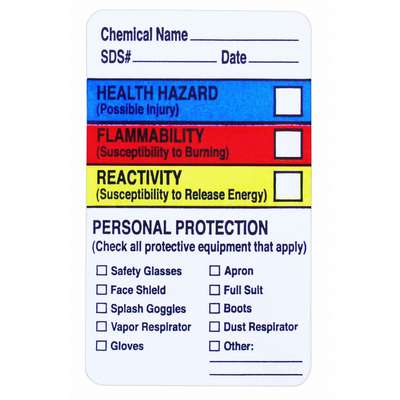 914547-1 Chemical Label: Blue, Red, Yellow, Black/White, 2 1/2 in Ht, 1 ...