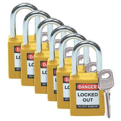 929979-5 Brady Yellow Lockout Padlock, Alike Key Type, Thermoplastic ...
