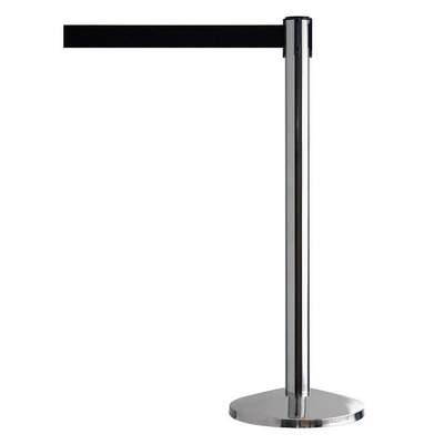 932104-7 Queueway Barrier Post with Belt: Steel, Polished Chrome, 39 in ...