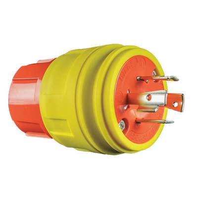 932542-2 Ericson 30A Industrial Grade Shrouded Watertight Locking Plug, Orange/Yellow; NEMA ...