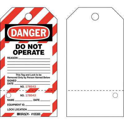 941447-7 Brady Danger Tag: Danger, Do Not Operate, Paper, Write-On ...