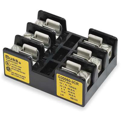 918520-9 Bussmann 3-Pole Industrial Fuse Block, AC: 480 VAC, DC: 300 ...