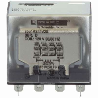 931959-7 Square D General Purpose Relay, 120V AC Coil Volts, 15A @ 277V AC Contact Rating ...