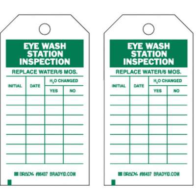 929428-2 Brady Eye Wash/Shower Inspection Tag: Polyester, 5 3/4 in Ht ...