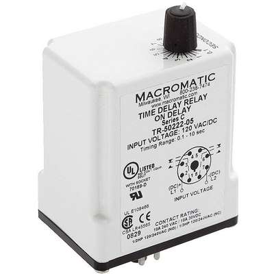 918366-8 Macromatic Single Function Time Delay Relay, 120VAC/DC Coil ...