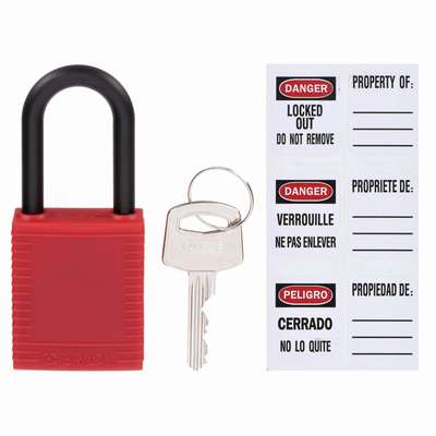 917179-8 Brady Red Lockout Padlock, Different Key Type, Thermoplastic ...