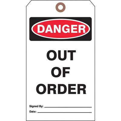 933560-6 See All Industries Danger Out Of Order Tag, Cardstock, Height ...
