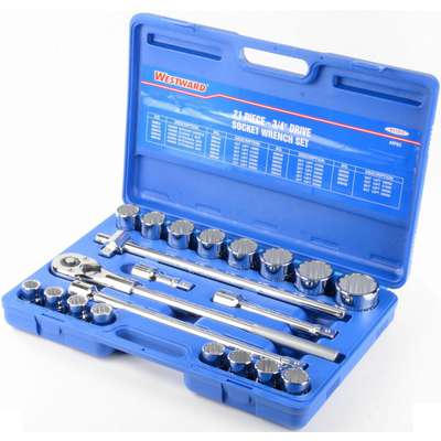 922272-3 Westward 3/4"Drive Metric Chrome Socket Wrench Set, Number of Pieces: 21 | Imperial ...