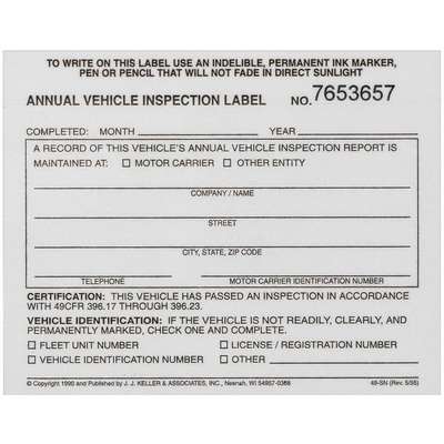 922828-3 Vehicle Inspection Decal: Carbonless, 2 Plies, 10 PK ...