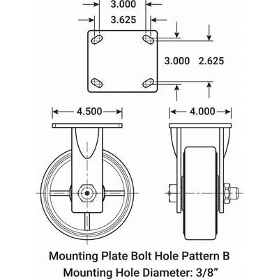 920379-6 6" Light-Medium Duty Rigid/Swivel Plate Caster Kit, 4400 lb ...