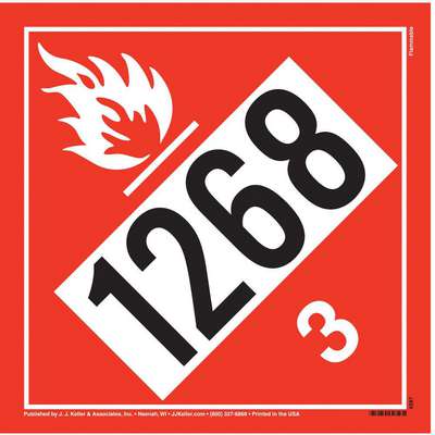 921248-7 Jj Keller DOT Container Placard: Flammable Liquid UN1268, 10 3 ...