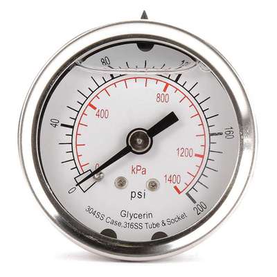 929394-1 Pressure Gauge, 0 to 1400 kPa, 0 to 200 PSI Range, 1/4", MNPT ...