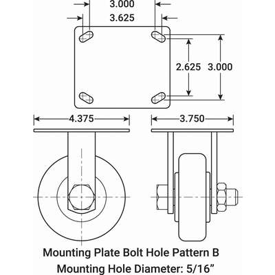 922528-5 Standard Plate Caster: 4 in Wheel Dia., 275 lb, 5 1/8 in ...