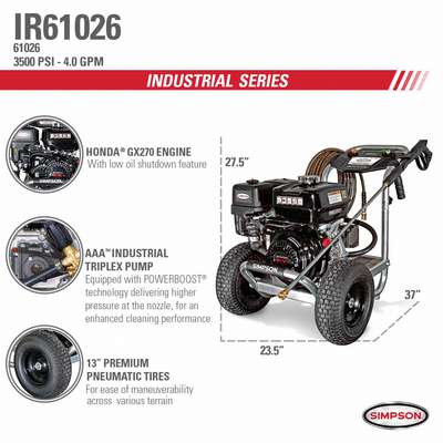 934066-6 Simpson Pressure Washer: 3,500 psi Op Pressure, Cold, 8.4 HP ...