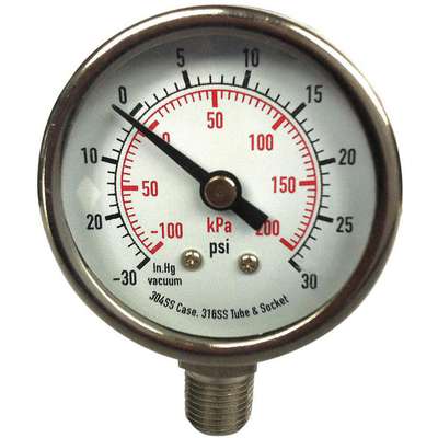 Compound Gauge - Light-Duty, 30" Hg Vac to 30 PSI Range | Imperial Supplies