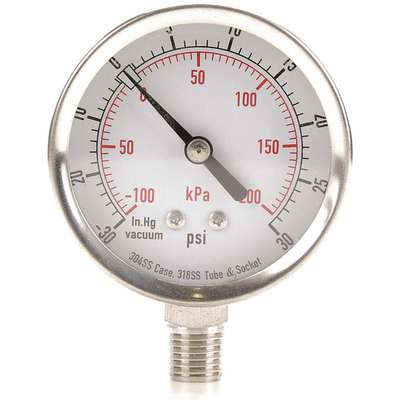 915583 Compound Gauge, 100 kPa Vac to 200 kPa, 30" Hg Vac to 30 PSI Range, 1/4", MNPT | Imperial ...