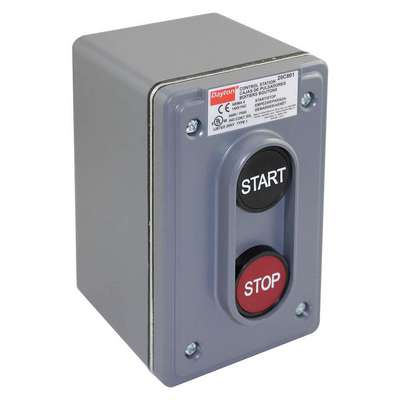 929653-3 Dayton Push Button Control Station, 1NO/1NC, Start/Stop, Push Button/Push Button ...
