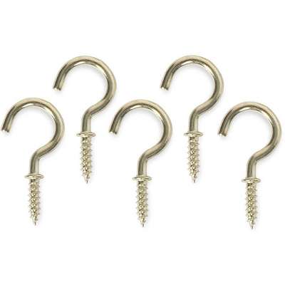 917263-4 Cup Hook: 1 Hooks, Steel, Brass, 5/8 in Hook Ht, 21/32 in Hook ...