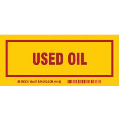 912559-6 Brady DOT Handling Label: Used Oil, 7 in Label Wd, 3 in Label ...