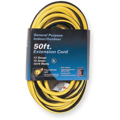 Power First Lighted Extension Cord, 3EB10, 50 ft, 15A | Imperial Supplies