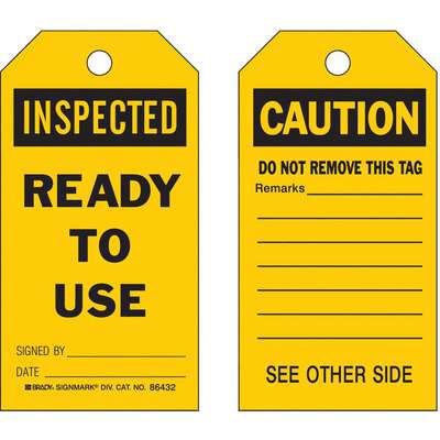 922858-2 Brady Inspection Record Tag: Cardstock, Ready to Use, 7 in Ht ...