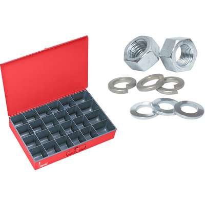 100-1 Grade 5 SAE Hex Nut, Lock/Flat Washer, Zinc Plated, Assortment ...
