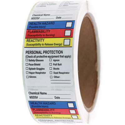 914547-1 Chemical Label: Blue, Red, Yellow, Black/White, 2 1/2 in Ht, 1 ...