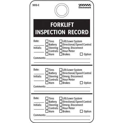 913857-9 Inspection Tag, Forklift Inspection Record, 5-3/4" Height, 3 ...
