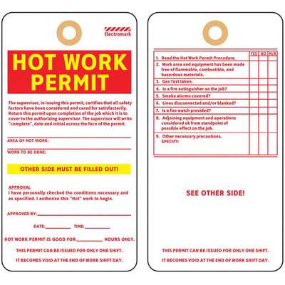 913193-8 Hot Work Tag, Cardstock, Height: 5-3/4", Width: 3" | Imperial ...