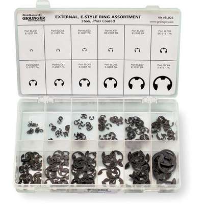 911221-4 E-Style Retaining Ring Assortment, Steel, Phosphate, 255 ...