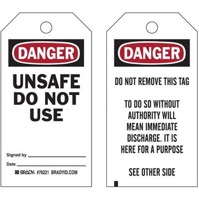 37470 Danger Unsafe Tag Do Not Use, Polyester, Height: 5-3/4", Width: 3 ...
