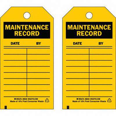 924291-4 Brady Maintenance Record Tag, Polyester, Height: 5-3/4", Width ...