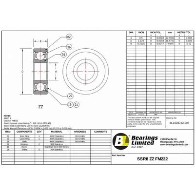 938956 Radial Ball Bearing: 0.5 in Bore Dia., 1.125 in Outside Dia., 0. ...