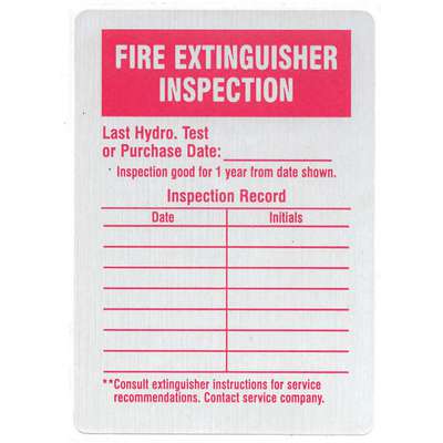 915975 Fire Extinguisher Inspection Label, Aluminum, Height: 4-1/4 ...