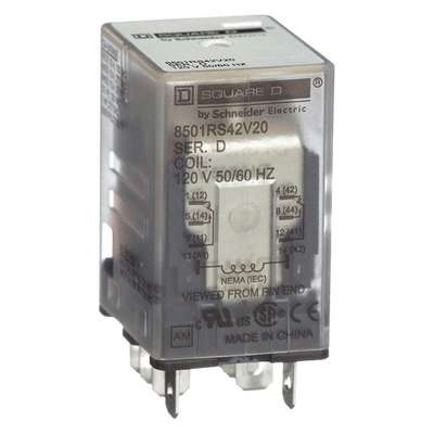 931959-5 Square D General Purpose Relay, 120V AC Coil Volts, 15A @ 240V AC Contact Rating ...