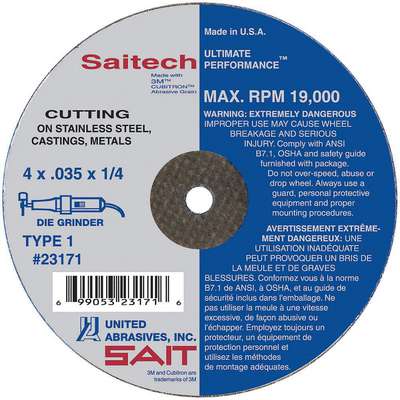 910910-3 United Abrasives-Sait 3", Type 1 Ceramic Abrasive Cut-Off ...