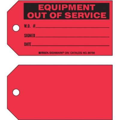 925883-2 Brady Equipment Status Tag: Equipment Out of Service, W.S ...