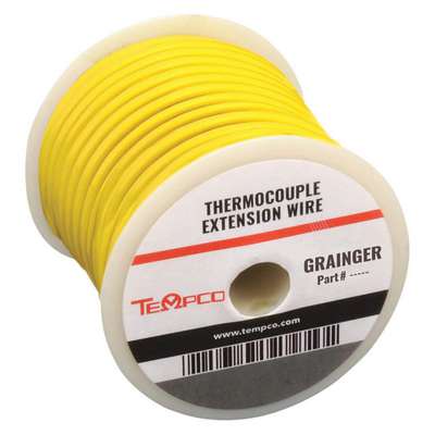 935273-4 Tempco Thermocouple Extension Wire, Type KX, 20 AWG, 100 ft, Stranded, Yellow, 2, PVC ...