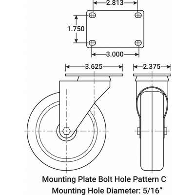 932503 Debris-Resistant Standard Plate Caster, Swivel, Thermoplastic ...