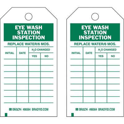 936161-4 Brady Eye Wash/Shower Inspection Tag: Polyester, 5 3/4 in Ht ...