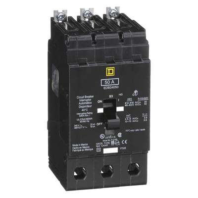943407-3 Square D Miniature Circuit Breaker: 50 A, 277/480V Ac, Three Phase, 18Ka At 277/480V Ac ...