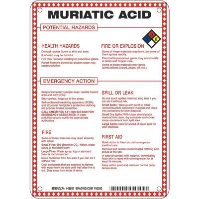 939327-6 Brady Chemical Sign: Muriatic Acid Potential Hazards ...