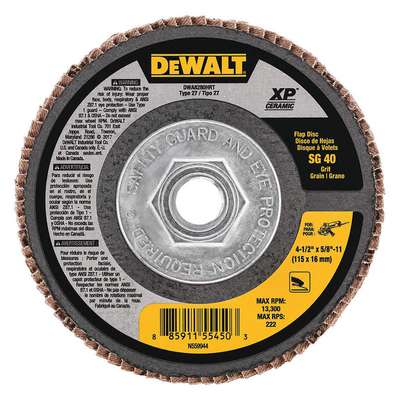 937149-7 Dewalt Type 27, Flap Disc, Ceramic, 4 1/2" Disc Diameter, 40 ...