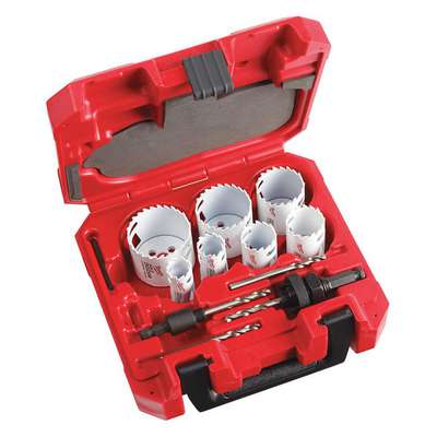 941518-3 Milwaukee Hole Saw Kit: 13 Pieces, 7/8 in to 2 1/2 in Saw Size Range, 1 5/8 in Max ...