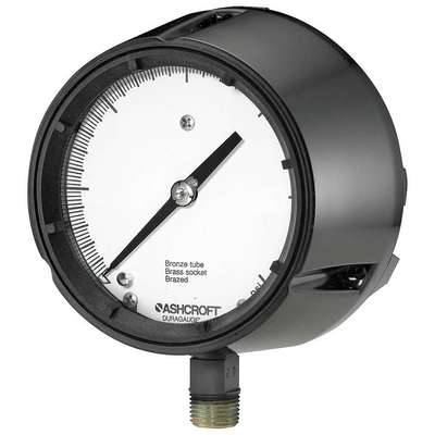 945031-3 Process Compound Gauge: 30 to 0 to 60 in Hg/psi, 4 1/2 in Dial, 1/2 in NPT Male, Bottom ...
