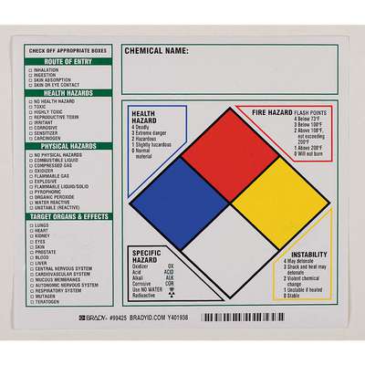939688 Brady NFR Label: Paper, NFR Target Organ, Multicolor, 7 in Ht, 8 ...