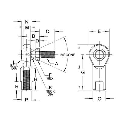 813337 Rod End Ball Joint F Emale W/Stud 1/4-28 (L) | Imperial Supplies